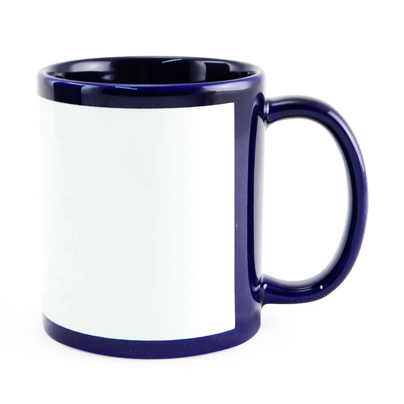 Caneca Ceramica Azul Cobalto Com Tarja Branca Sublimação